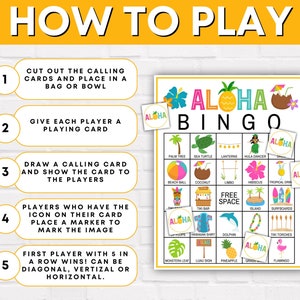 90 Aloha Bingo Cards Printable Game, Luau Hawaiian Birthday Party Bingo ...