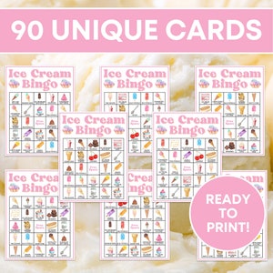 90 Ice Cream Bingo Cards Printable Game, Ice Cream Birthday Party Bingo ...