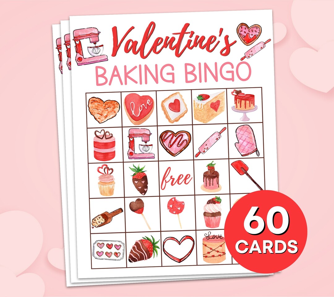 60 Valentines Day Baking Bingo Game Cards Printable, Valentines Baking ...