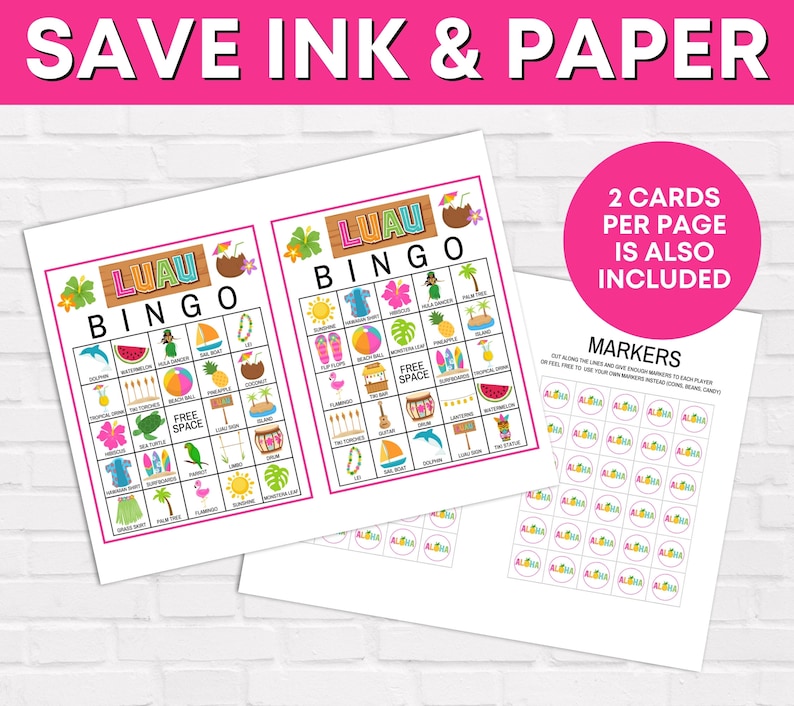 30 Luau Bingo Cards Printable Game, Aloha Hawaiian Birthday Party Bingo ...