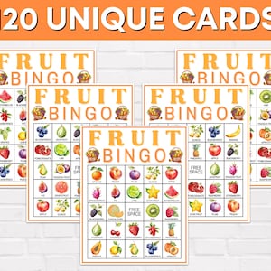 120 Fruit Bingo Cards Printable Game, Fruit Bingo Boards Game, Fruit ...