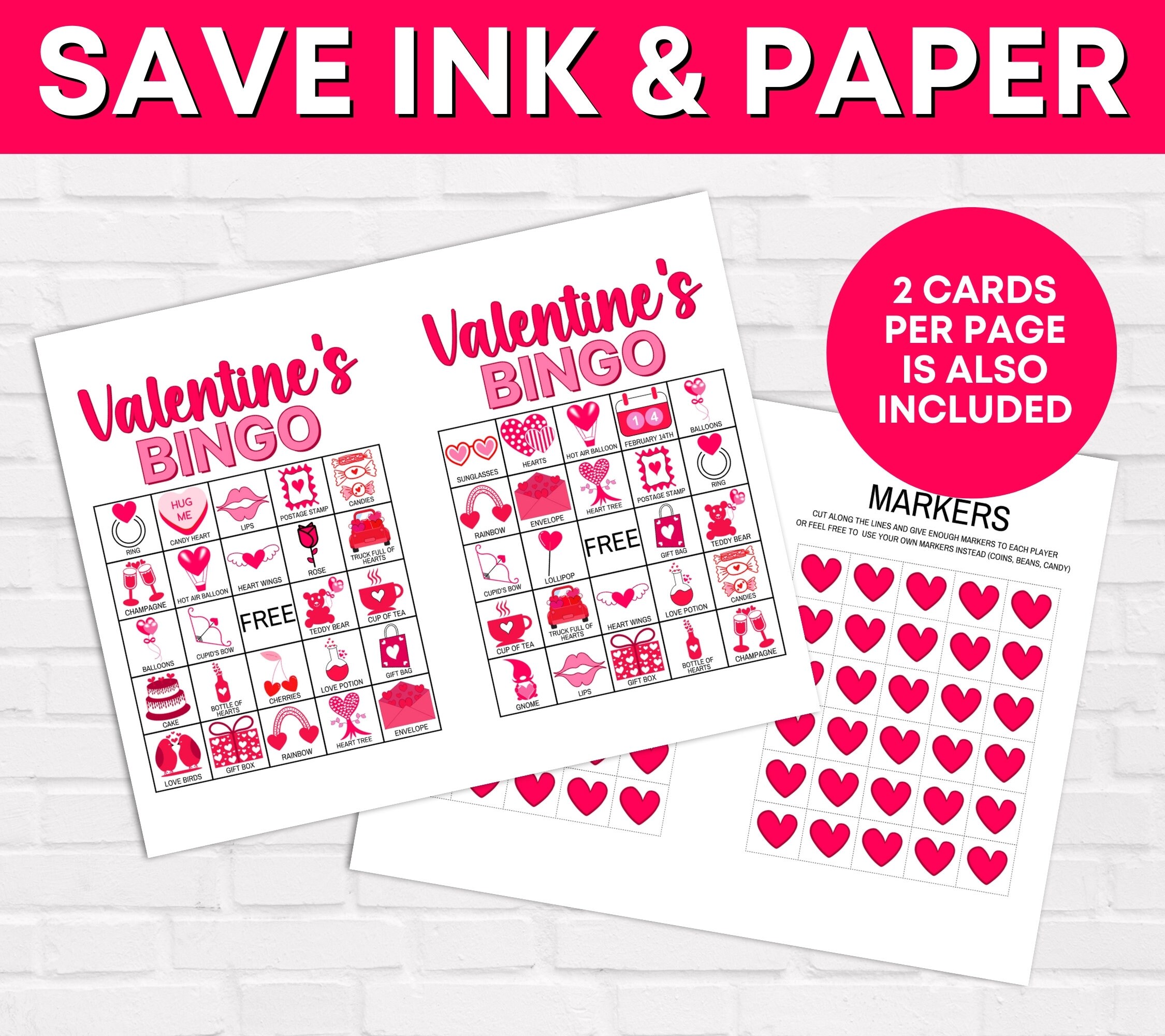90 Valentines Bingo Game Cards Printable, Valentine's Day Bingo Cards ...
