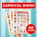 60 Carnival Bingo Cards Printable Game, Carnival Party Bingo Boards ...