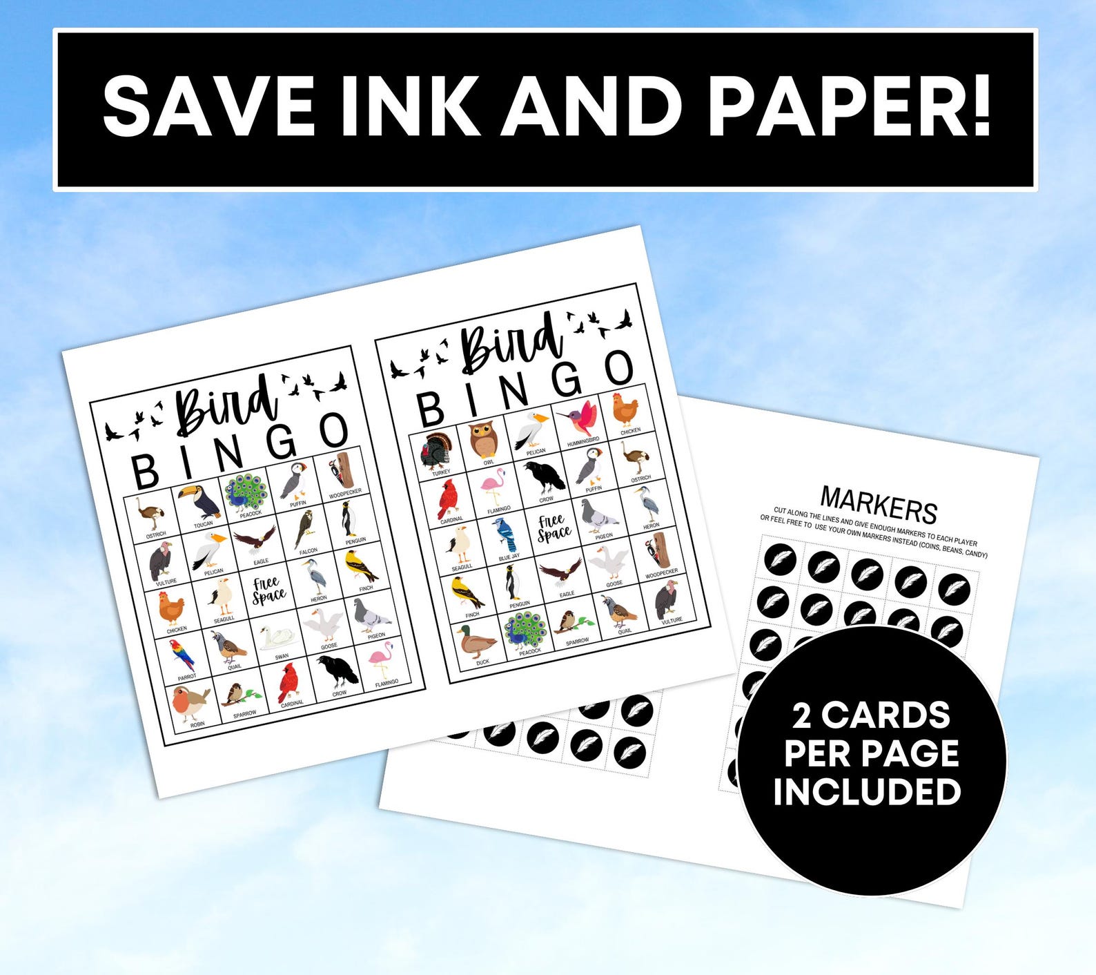 30 Bird Bingo Cards Printable Game, Bird Watching Bingo Activity Kids ...