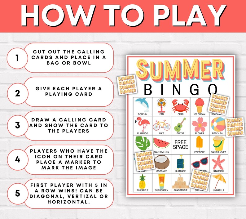 90 Summer Bingo Cards Printable Game, Summer Birthday Party Bingo Game ...