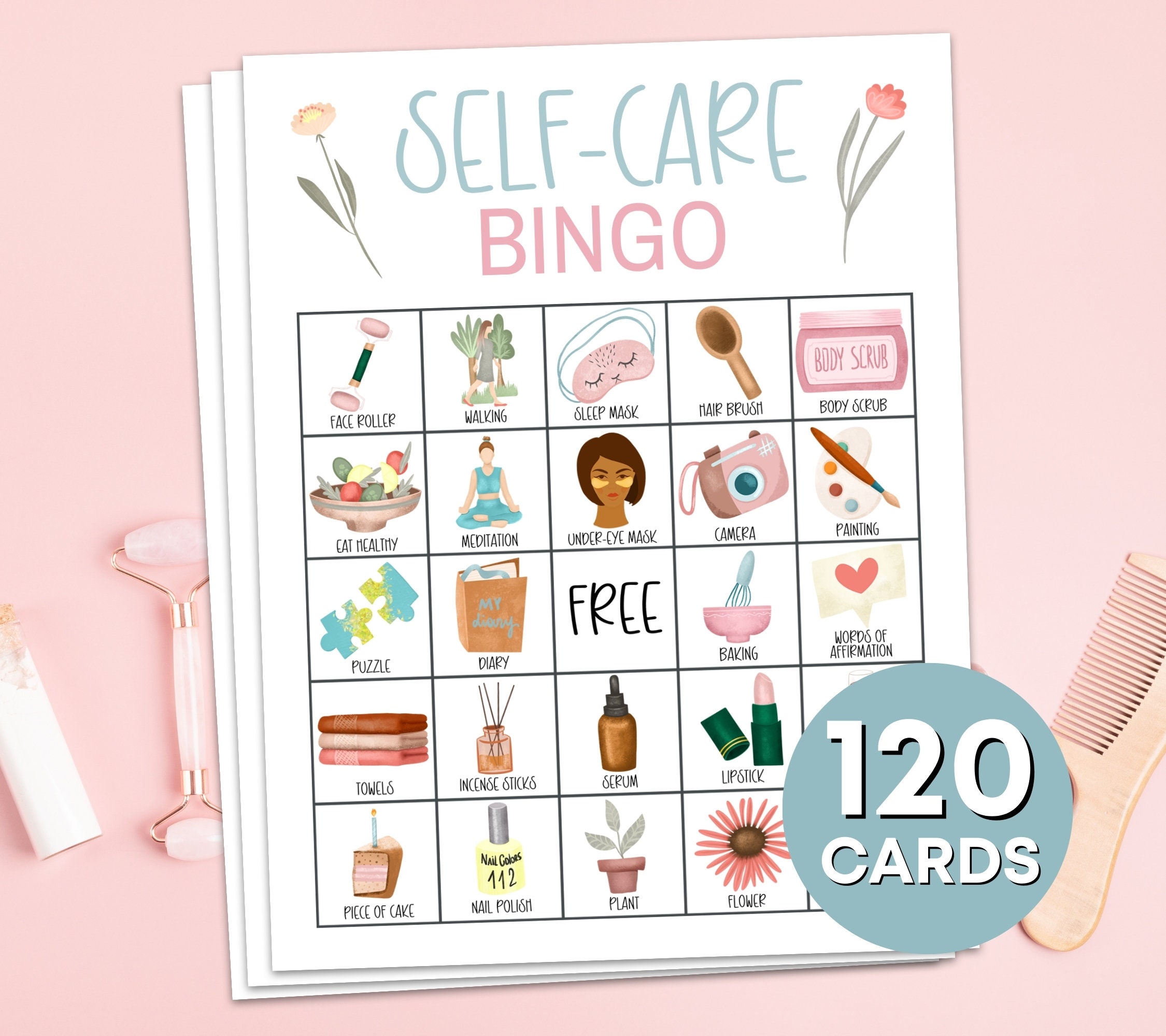 120 Self Care Bingo Game Cards Printable, Selfcare Spa Day Bingo Boards ...