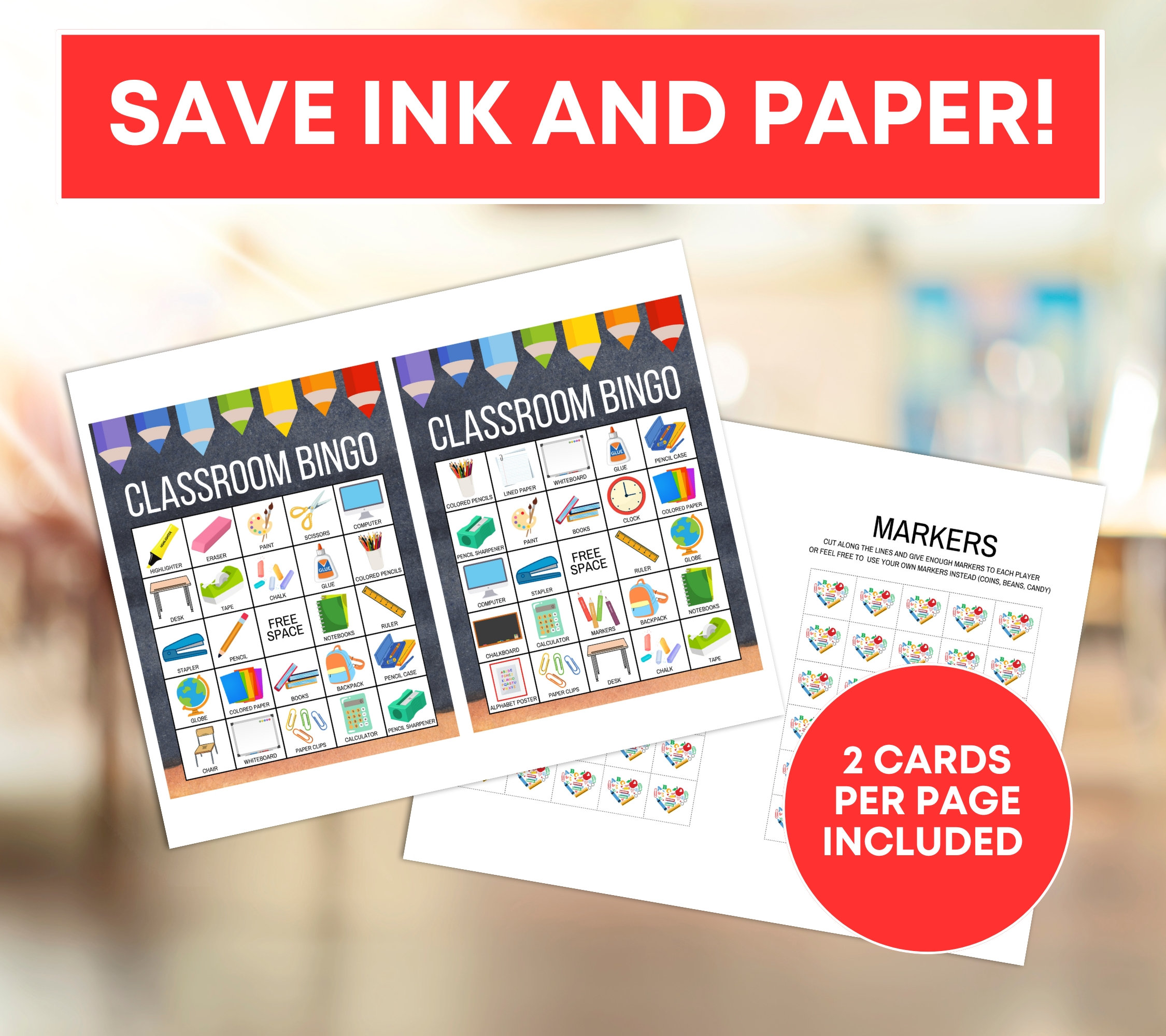 30 School Classroom Bingo Cards Printable Game, First Day Back to ...