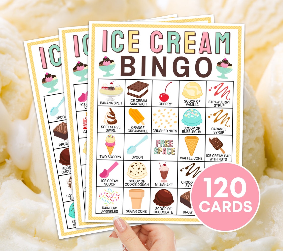 120 Ice Cream Bingo Cards Printable Game, Ice Cream Birthday Party ...