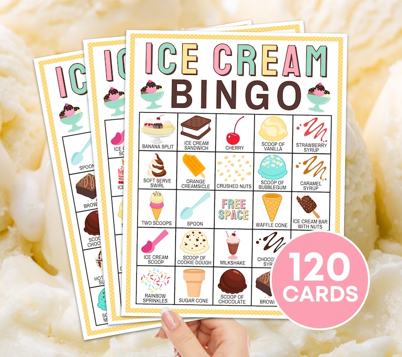 120 Ice Cream Bingo Cards Printable Game, Ice Cream Birthday Party ...