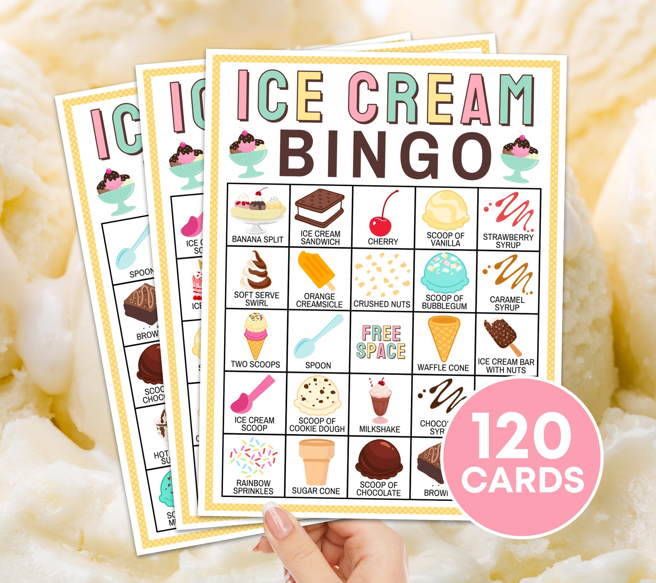 120 Ice Cream Bingo Cards Printable Game, Ice Cream Birthday Party ...