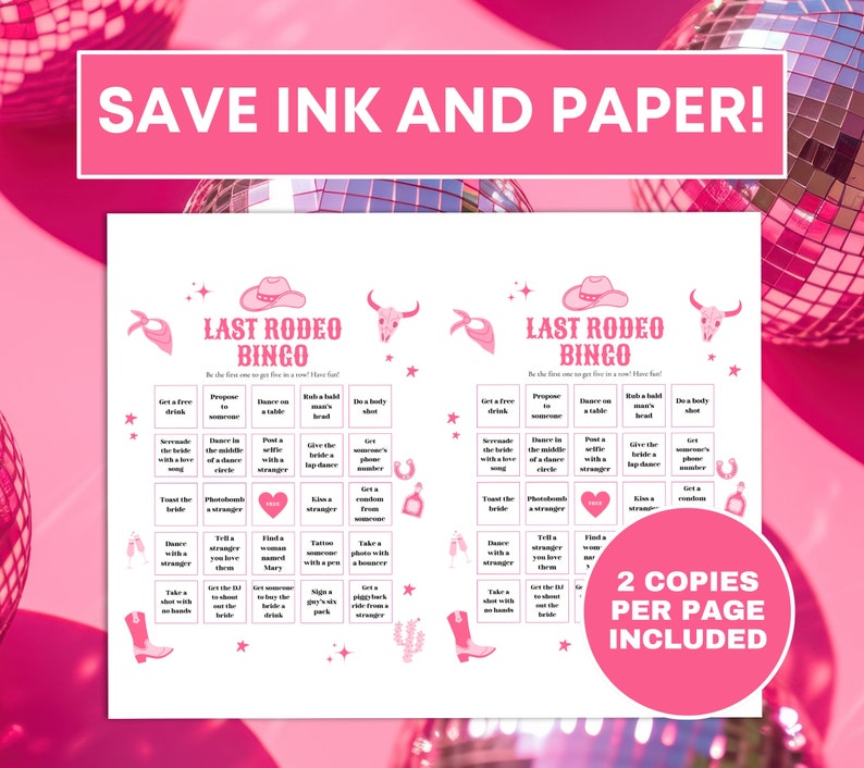 Cowgirl Bachelorette Bingo Game Printable, Last Rodeo Disco Cowgirl ...