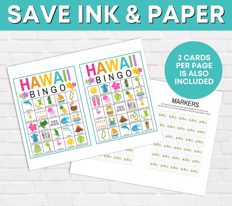 60 Hawaii Bingo Cards Printable Game, Luau Aloha Hawaiian Birthday ...