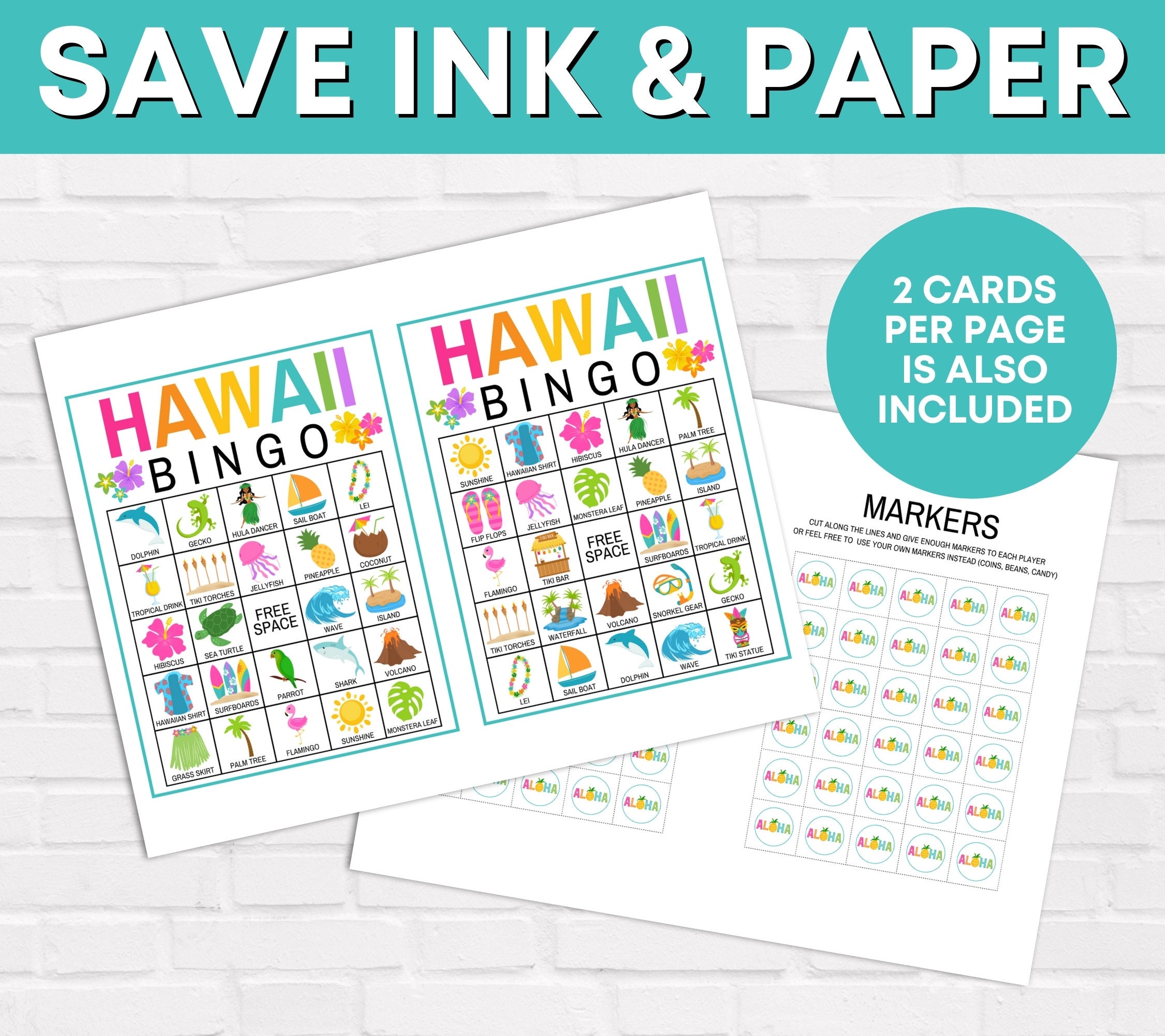 60 Hawaii Bingo Cards Printable Game, Luau Aloha Hawaiian Birthday ...