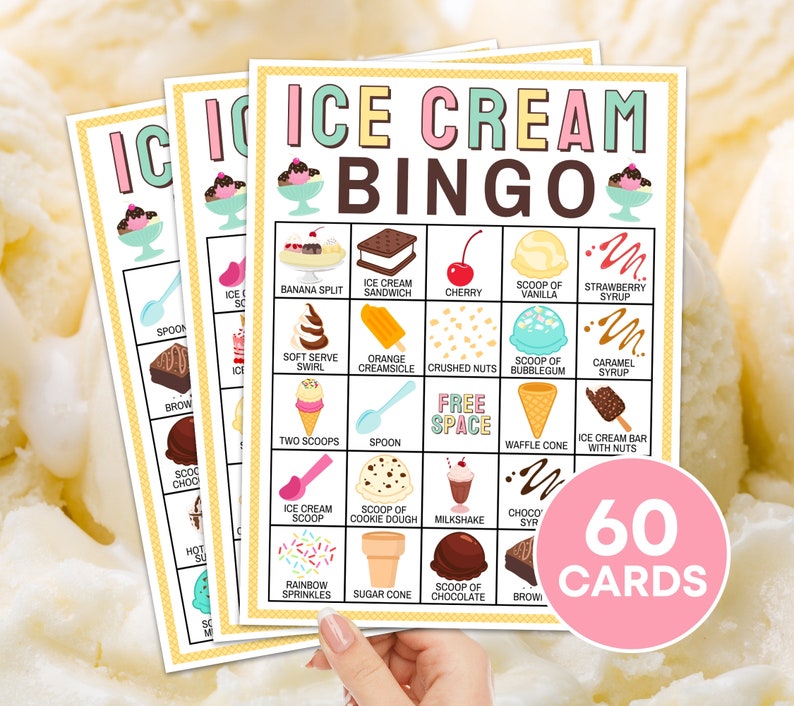 60 Ice Cream Bingo Cards Printable Game, Ice Cream Birthday Party Bingo ...