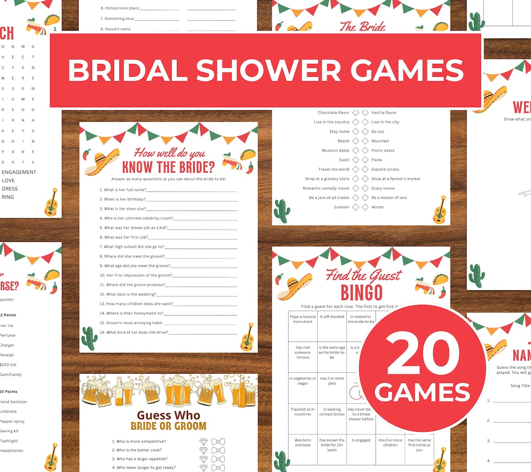 Fiesta Bridal Shower Games Printable Bundle, Cactus Mexican Bridal ...