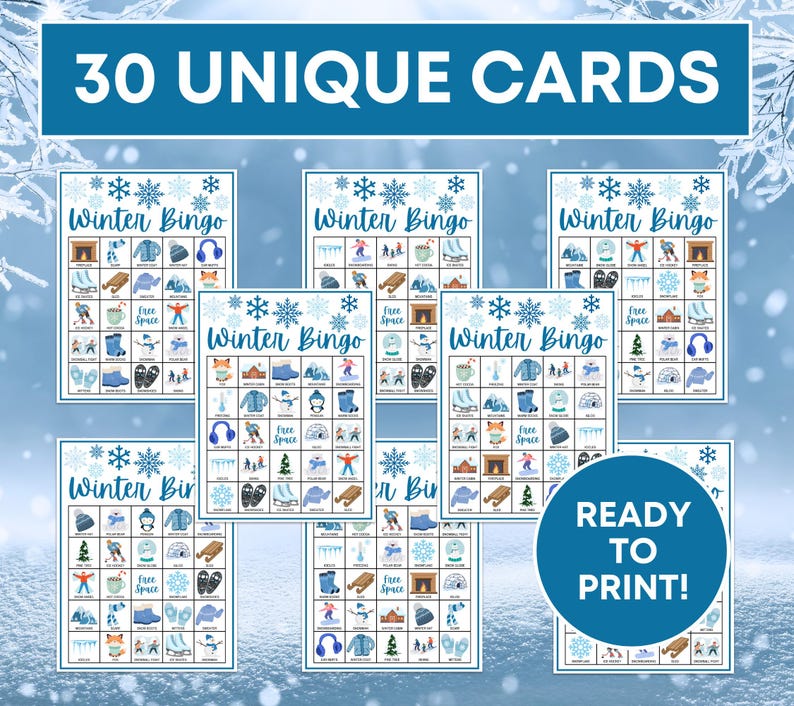 30 Winter Bingo Cards Printable Game,winter Bingo Board Activity for ...