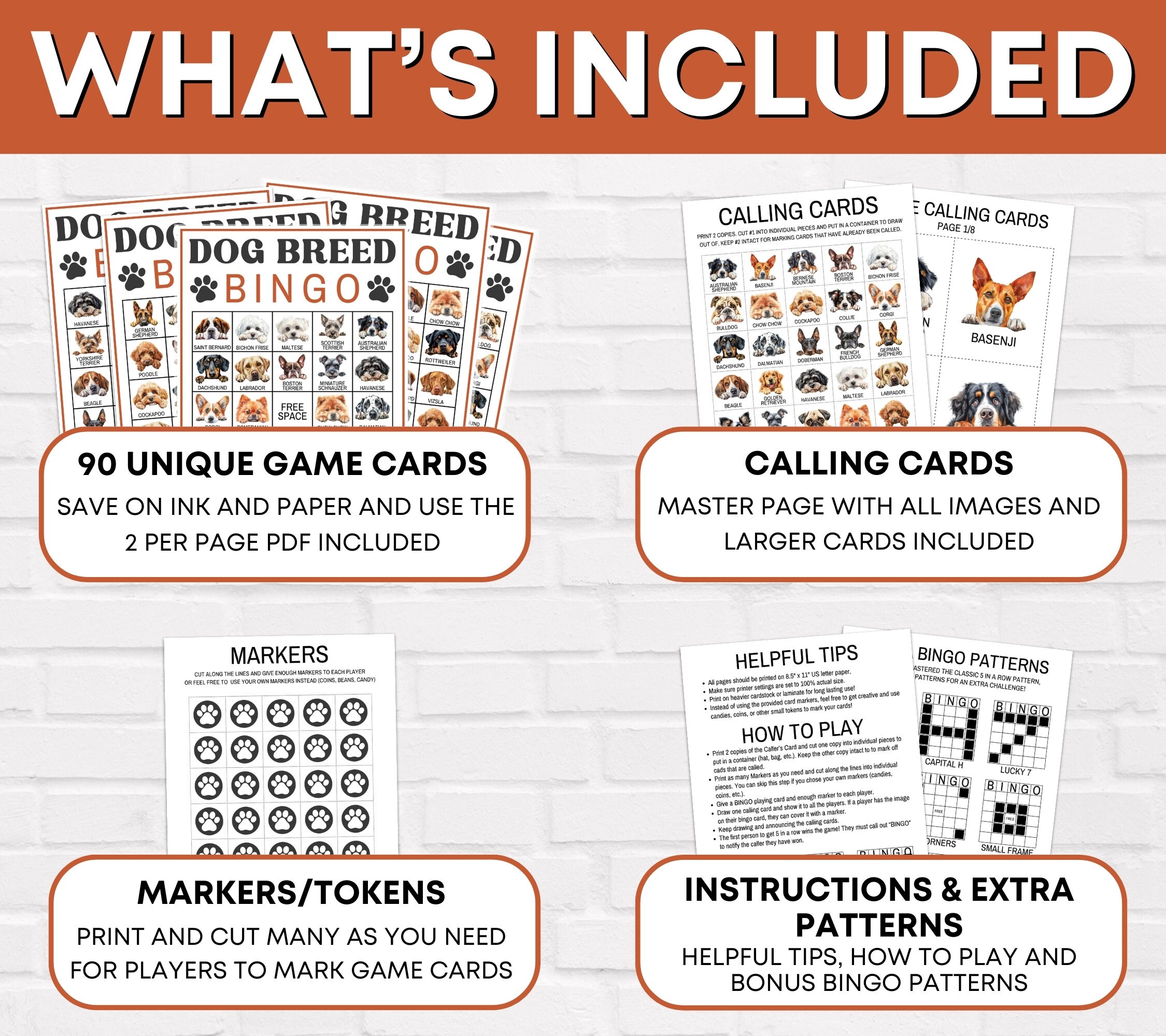 90 Dog Breed Bingo Cards Printable Game, Dog Bingo Cards Game, Dog ...