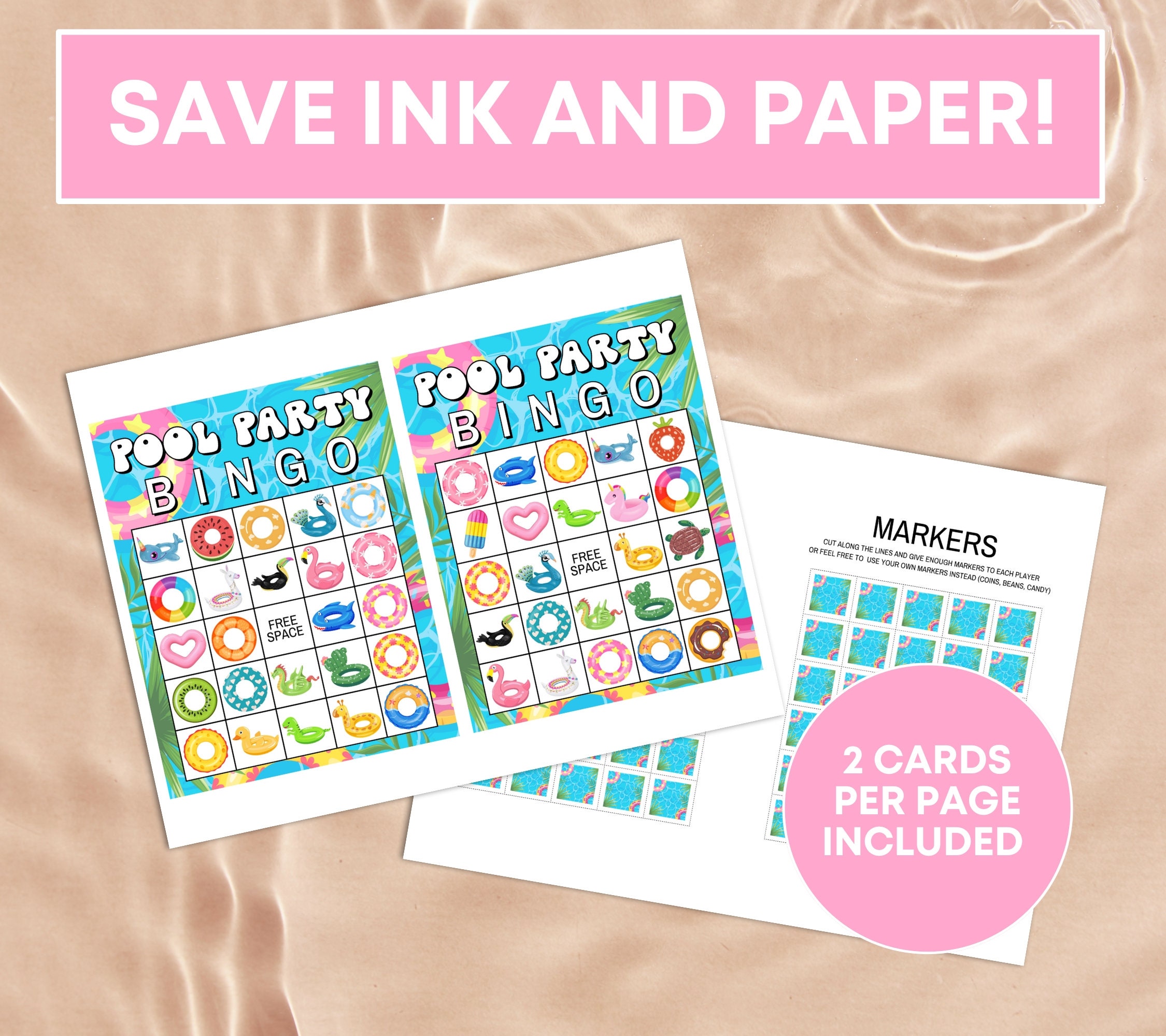 120 Pool Party Bingo Cards Printable Game, Summer Pool Party Birthday ...