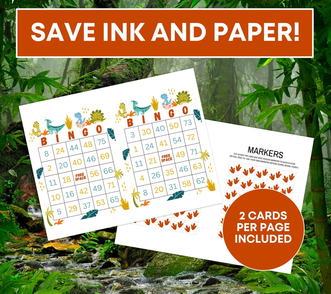 100 Dinosaur Bingo Cards Printable Game, Boy Dinosaur Birthday Party ...