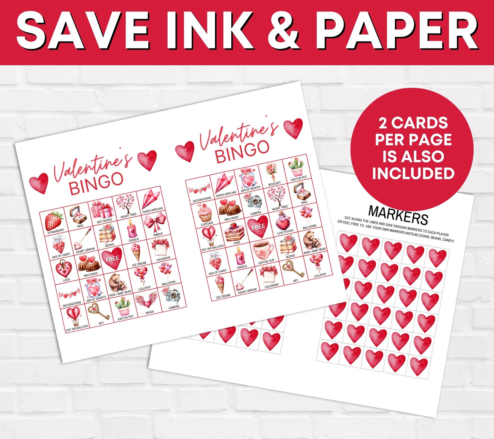 60 Valentines Bingo Game Cards Printable, Valentine's Day Bingo Cards ...