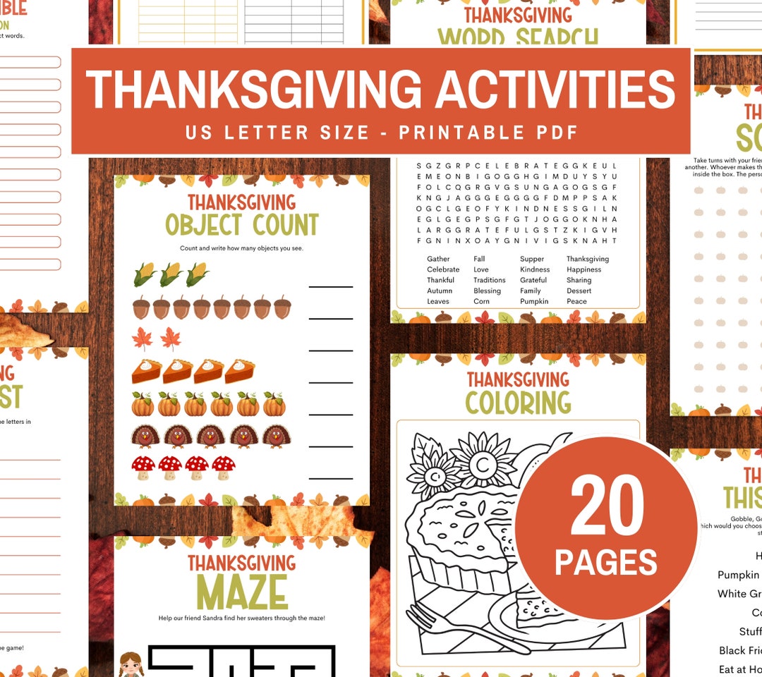 Thanksgiving Activities Game Printable Bundle, Kids Thanksgiving Fall ...