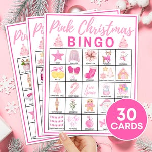 30 Pink Christmas Bingo Card Printable Game,girls Night Christmas Party ...
