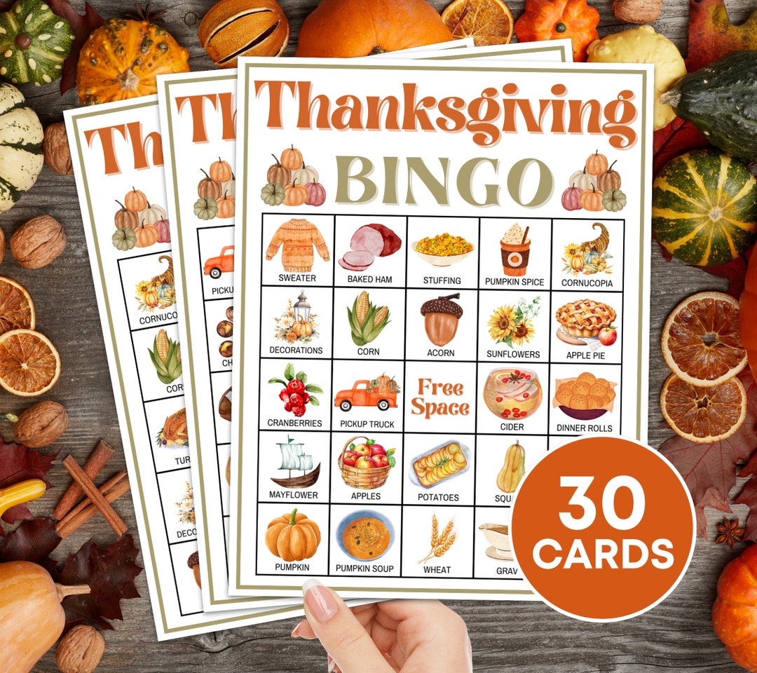 30 Thanksgiving Bingo Cards Printable Game,thanksgiving Fall Bingo ...