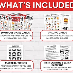 30 Pirate Bingo Cards Printable Game, Pirate Birthday Party Kids Bingo ...