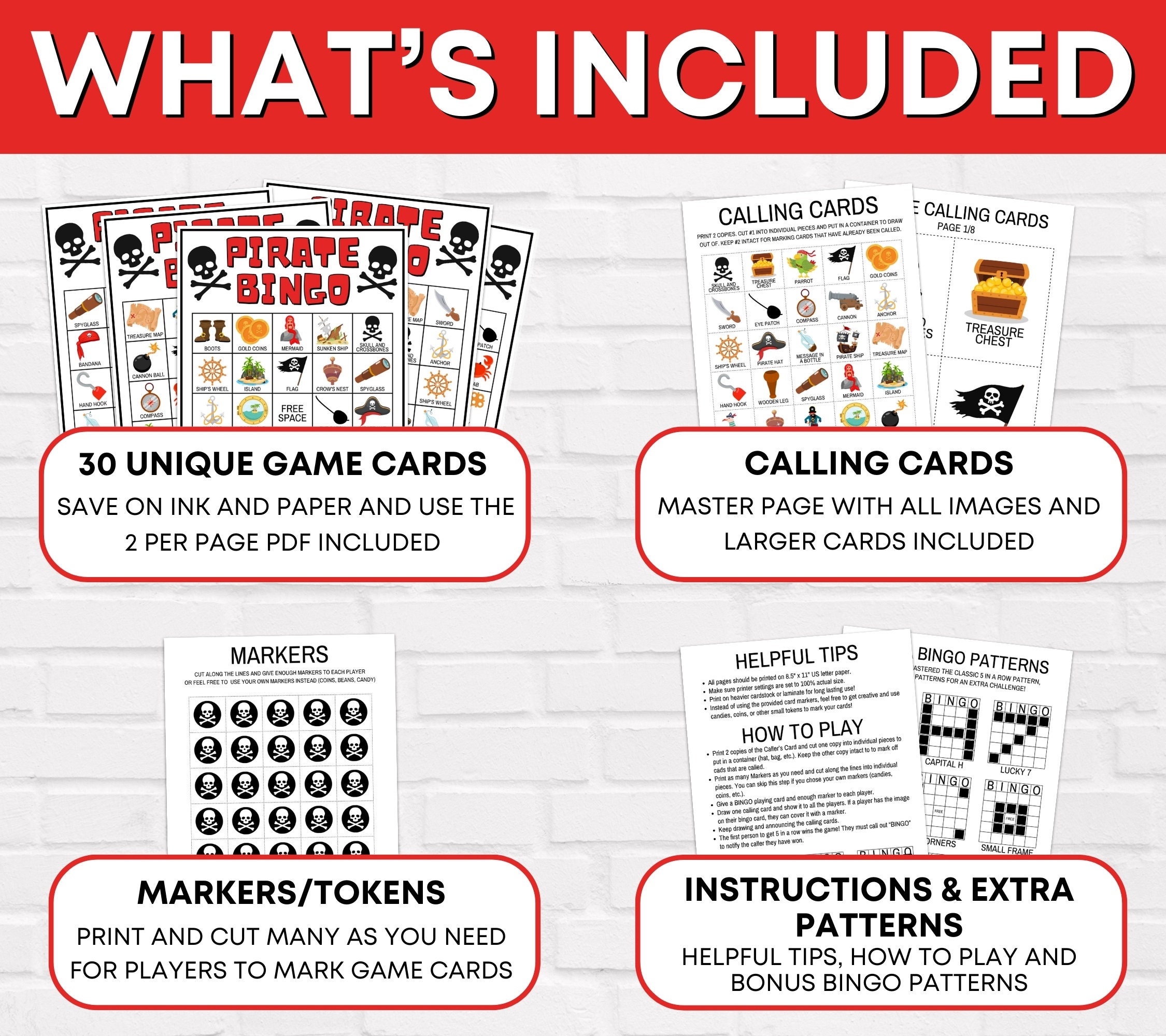 30 Pirate Bingo Cards Printable Game, Pirate Birthday Party Kids Bingo ...