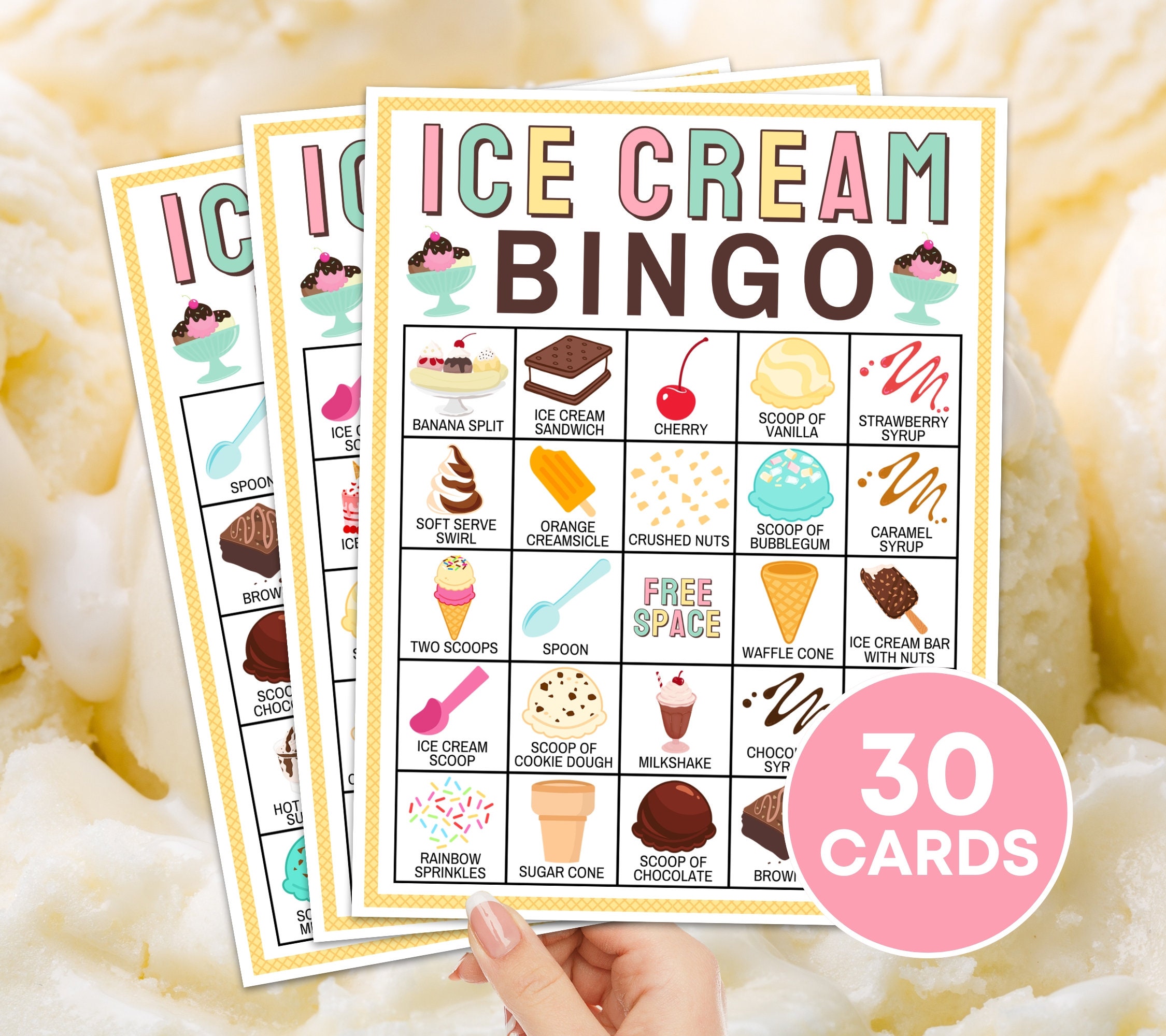 30 Ice Cream Bingo Cards Printable Game, Ice Cream Birthday Party Bingo ...