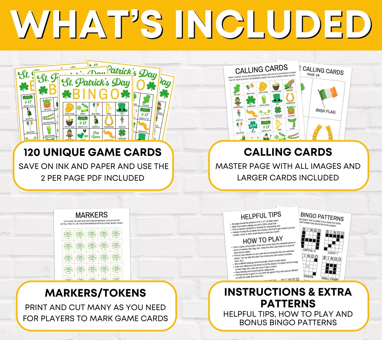 120 St Patricks Day Bingo Cards Game Printable, St Patrick Bingo Board ...