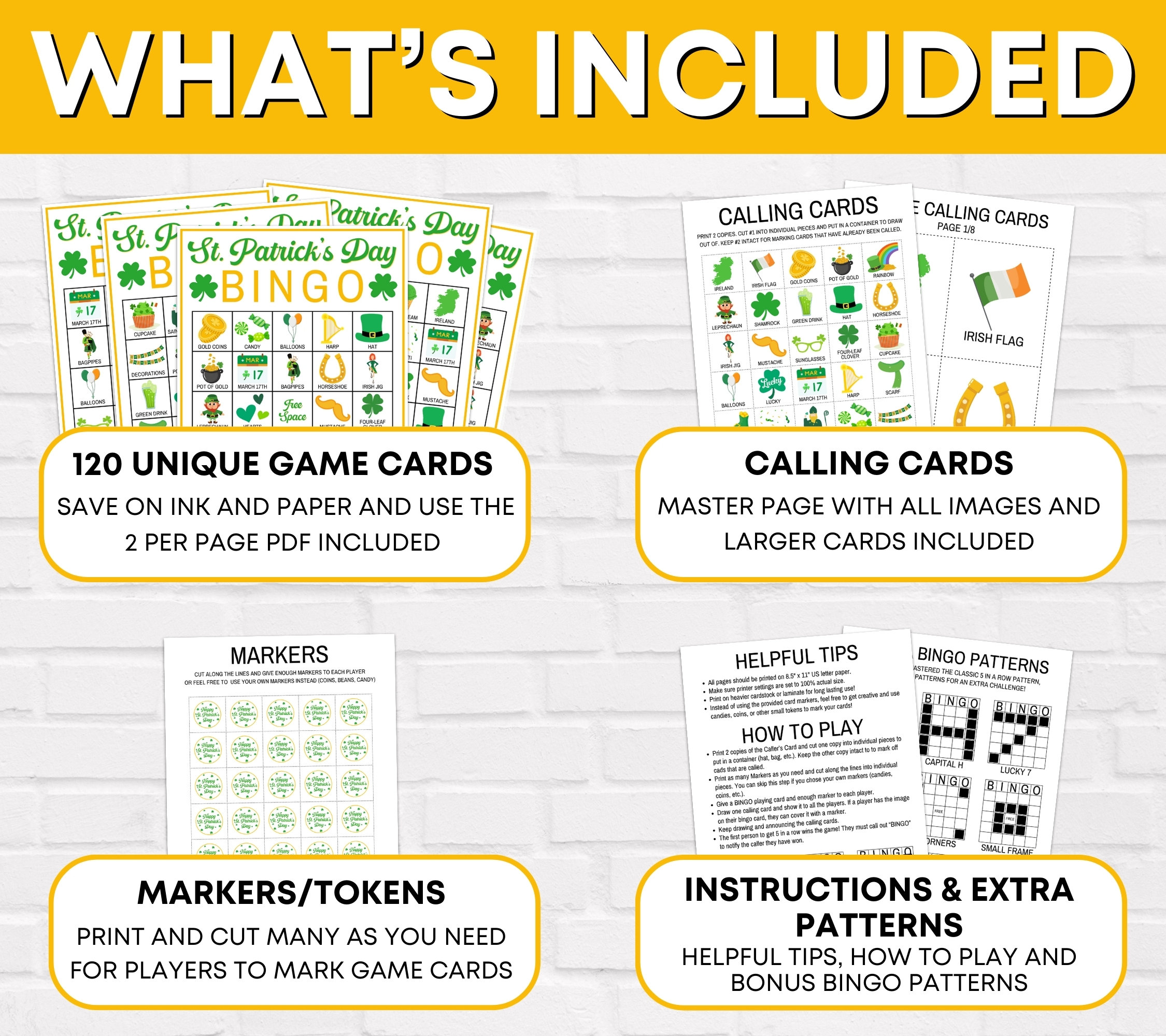 120 St Patricks Day Bingo Cards Game Printable, St Patrick Bingo Board ...