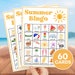 60 Summer Bingo Cards Printable Game, Summer Birthday Party Bingo Game ...