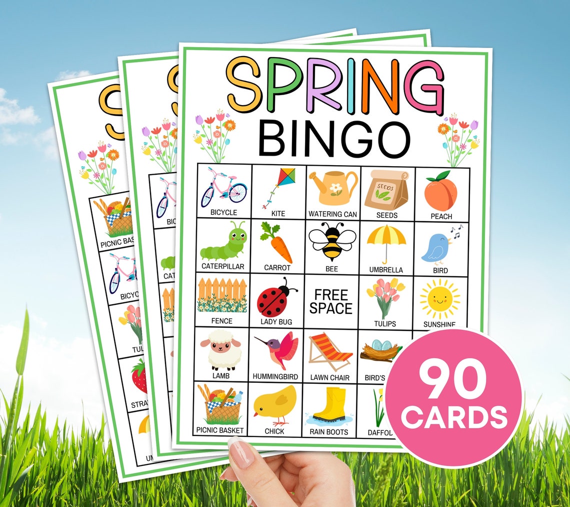 90 Spring Bingo Cards Printable Game, Spring Bingo Kids Classroom ...