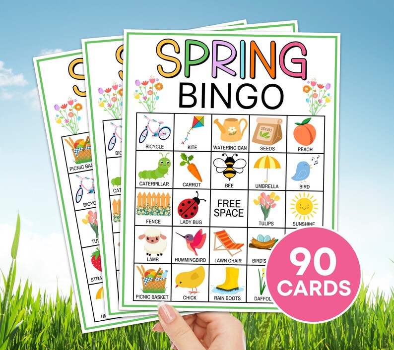 90 Spring Bingo Cards Printable Game, Spring Bingo Kids Classroom ...