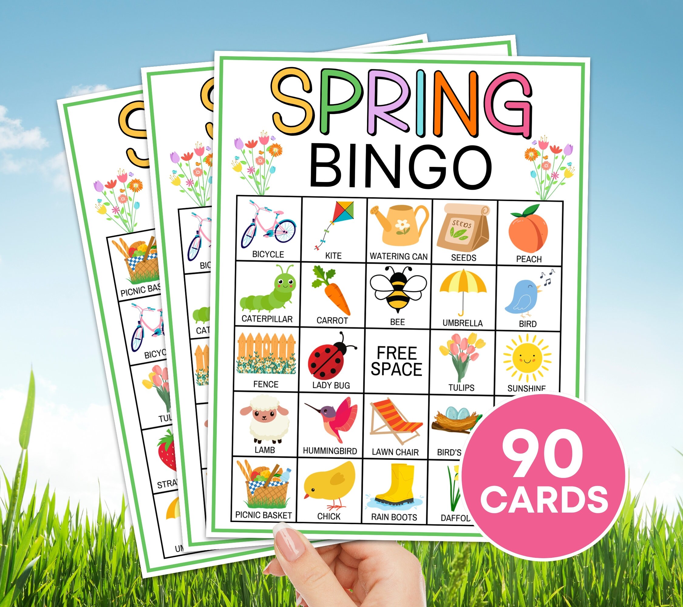 90 Spring Bingo Cards Printable Game, Spring Bingo Kids Classroom ...