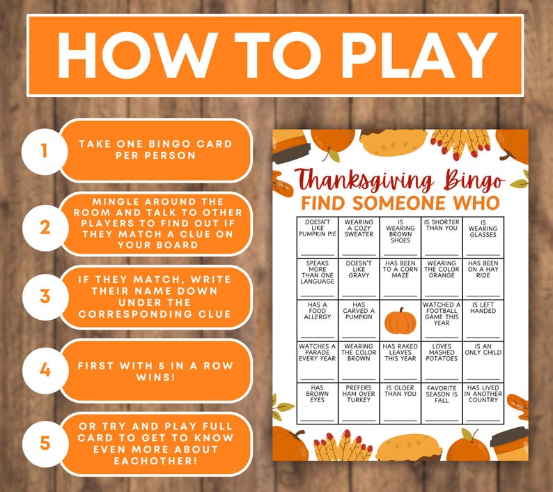 90 Thanksgiving Mingle Bingo Card Printable Game,thanksgiving Fall Find ...