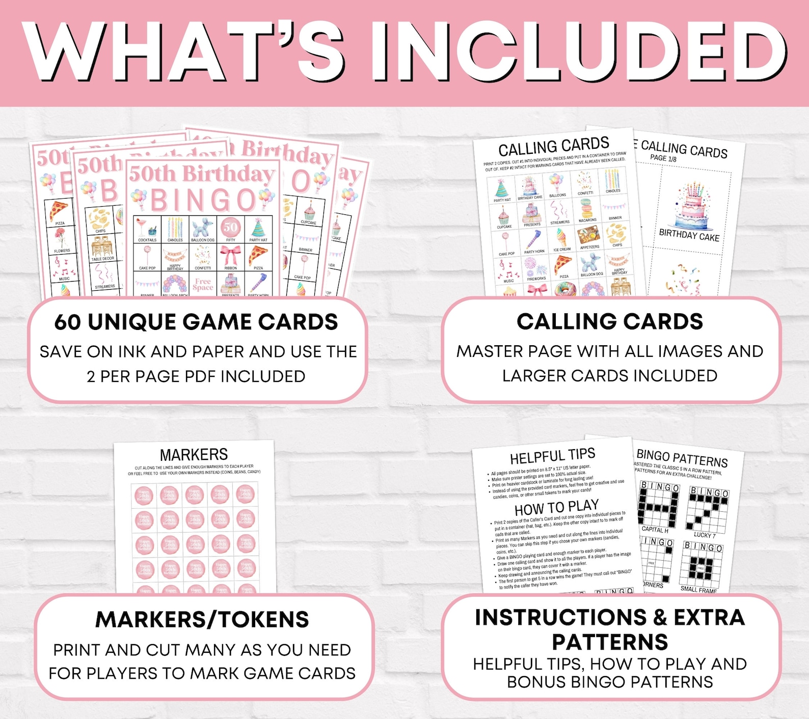 60 50th Birthday Bingo Cards Printable Game, 50th Birthday Party Bingo Board Game, Womens ...