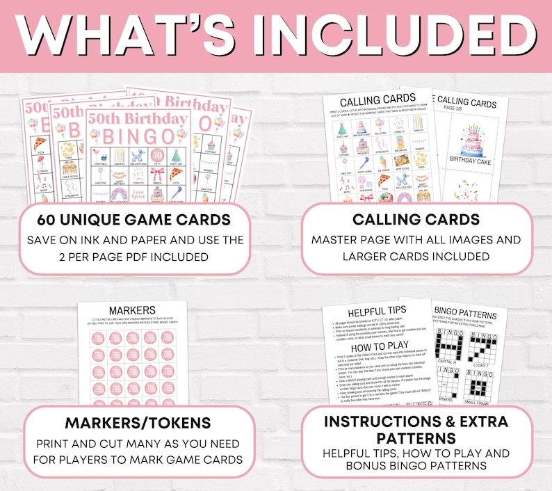 60 50th Birthday Bingo Cards Printable Game, 50th Birthday Party Bingo Board Game, Womens ...