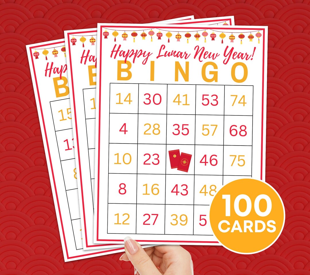 100 Lunar New Year Bingo Cards Printable Game, Chinese New Year Bingo ...