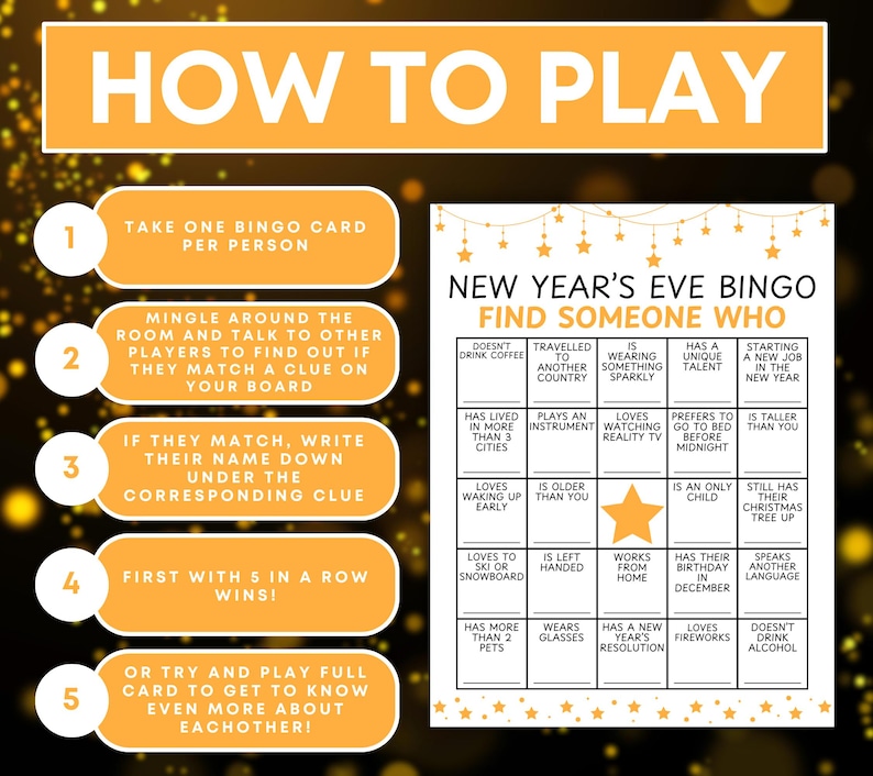 30 New Years Mingle Bingo Cards Printable Game, New Years Eve Find ...