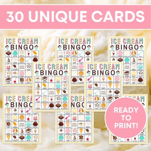 30 Ice Cream Bingo Cards Printable Game, Ice Cream Birthday Party Bingo ...