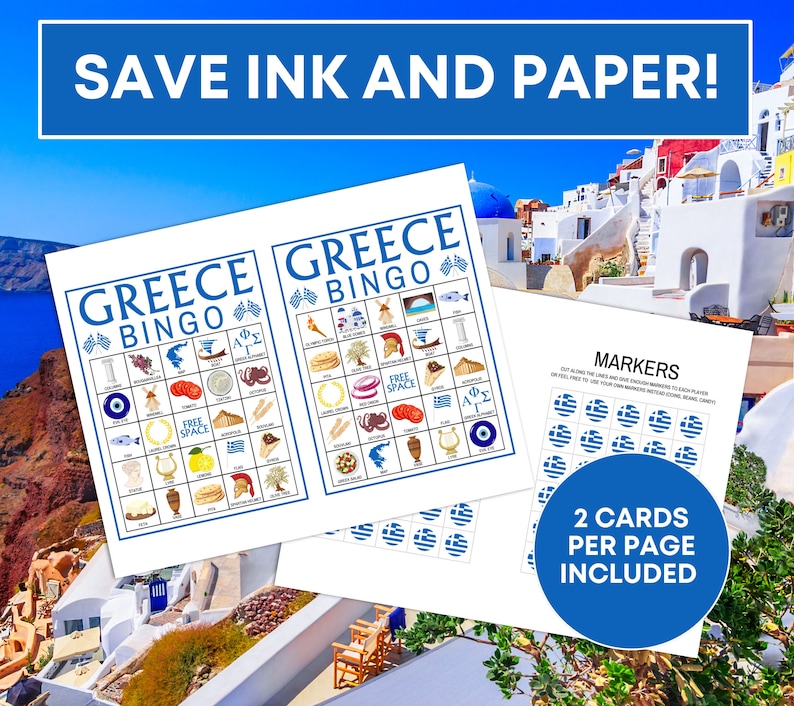 90 Greece Bingo Cards Printable Game, Greece Travel Bingo Boards Game ...