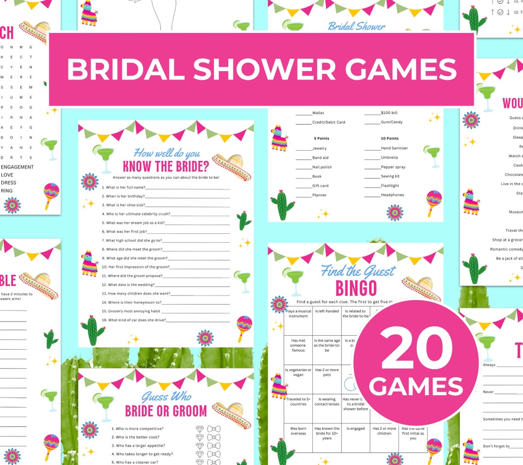 Fiesta Bridal Shower Games Printable Bundle, Cactus Mexican Bridal ...