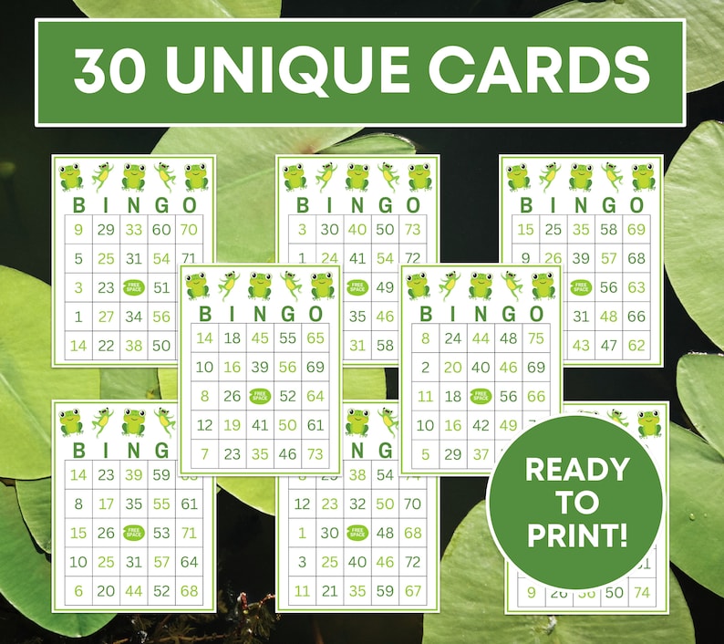 30 Frog Bingo Cards Printable Game, Frog Birthday Party Bingo Game for ...
