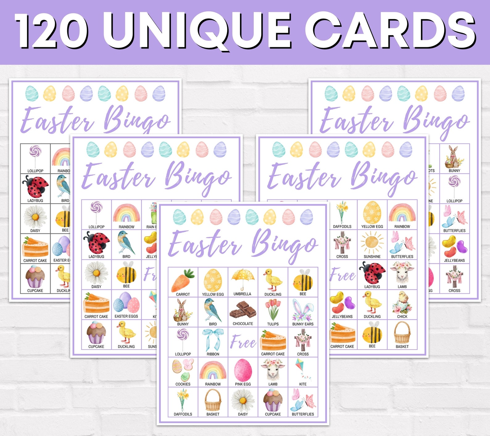 120 Easter Bingo Cards Printable Game, Easter Bingo Board Activity for ...