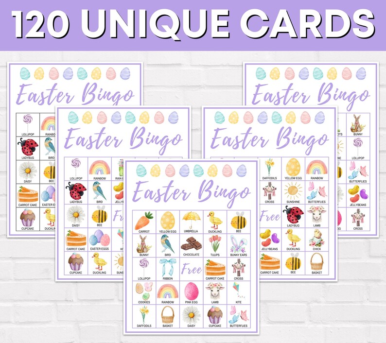 120 Easter Bingo Cards Printable Game, Easter Bingo Board Activity for ...