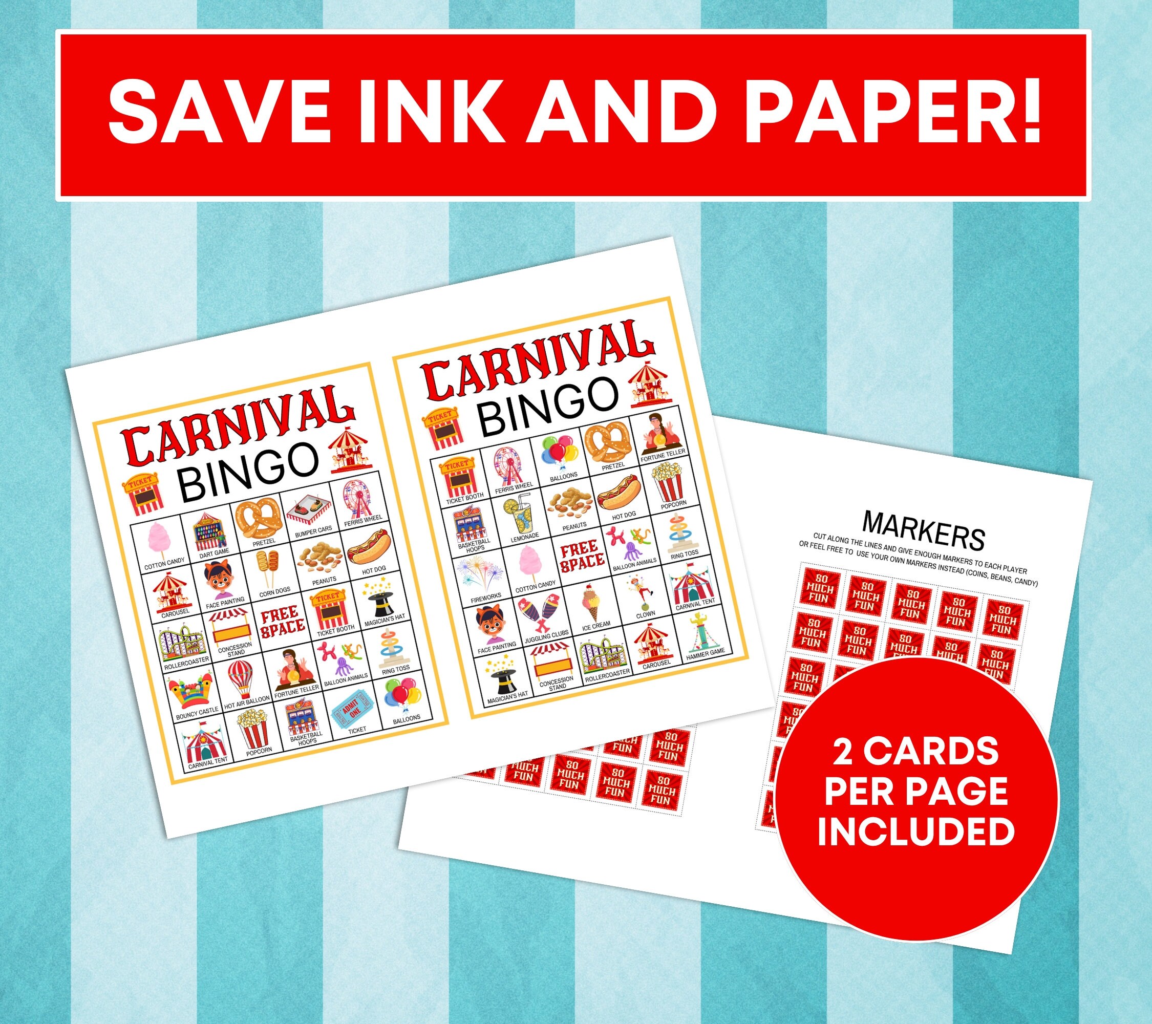 30 Carnival Bingo Cards Printable Game, Carnival Party Bingo Boards ...