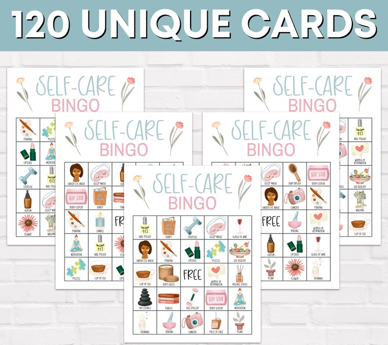 120 Self Care Bingo Game Cards Printable, Selfcare Spa Day Bingo Boards ...