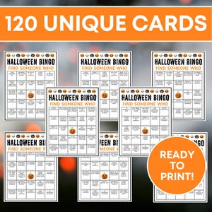120 Halloween Mingle Bingo Cards Printable Game, Halloween Fall Find ...